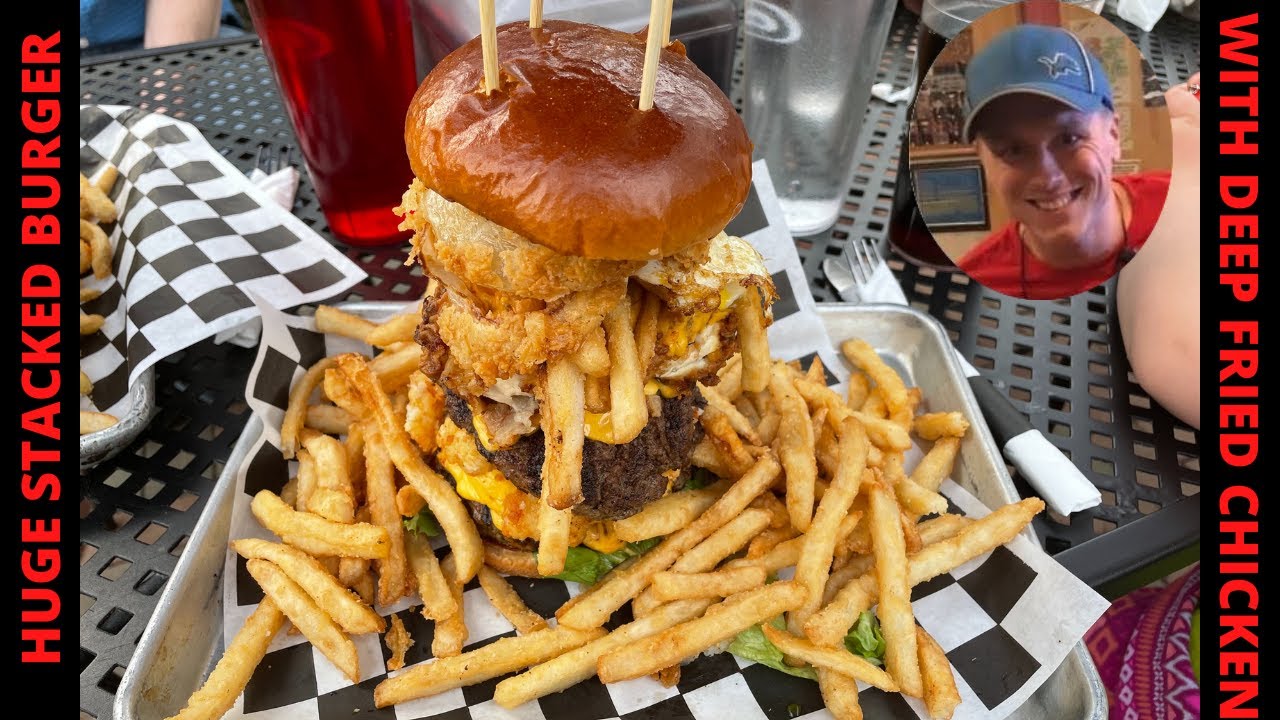STACKED BURGER WITH FRIED CHICKEN - Godzilla Burger - Aviator Taphouse ...