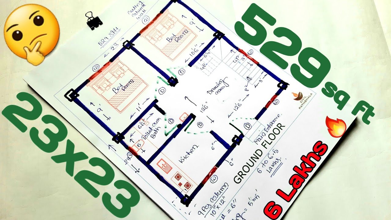 23 X 23 INDIAN HOUSE PLAN | 23 X 23 GHAR KA NAKSHA | 23 X 23 HOUSE ...