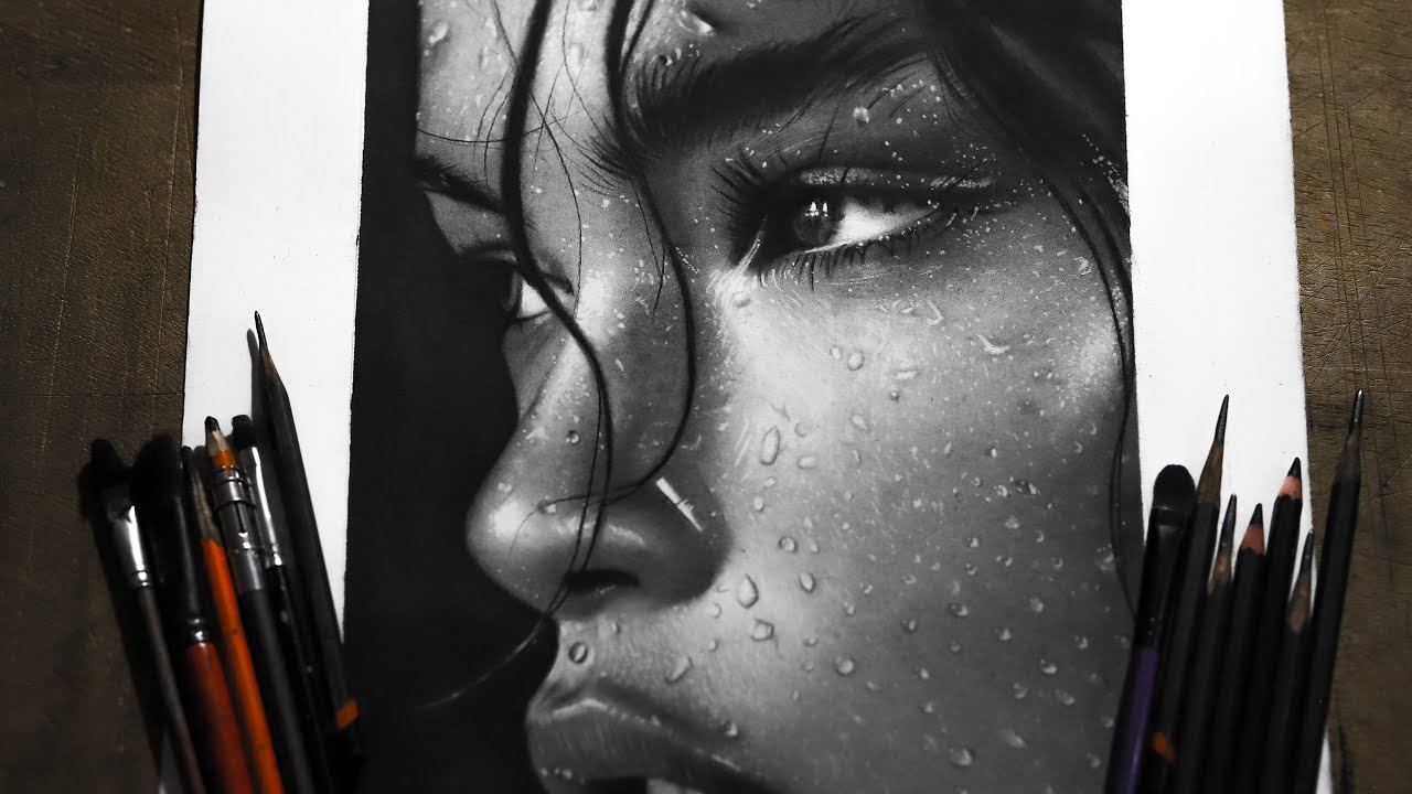 How to Draw a Hyper Realistic Wet Face Easy Portrait - YouTube