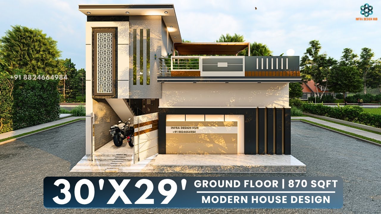 30x29 Feet Modern House Design 3D | Terrace Garden | 3BHK House Plan ...