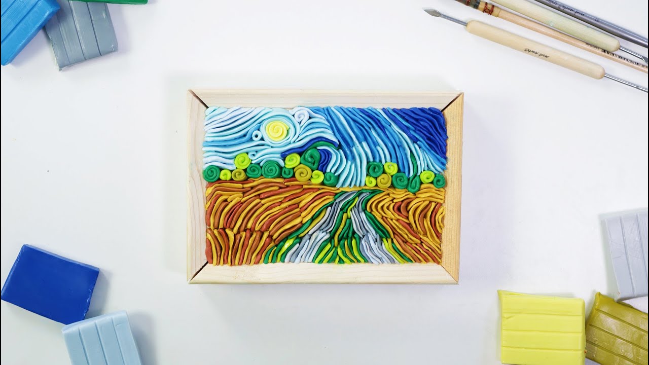 Create a Van Gogh inspired landscape with Polymer Clay | 3D clay art ...