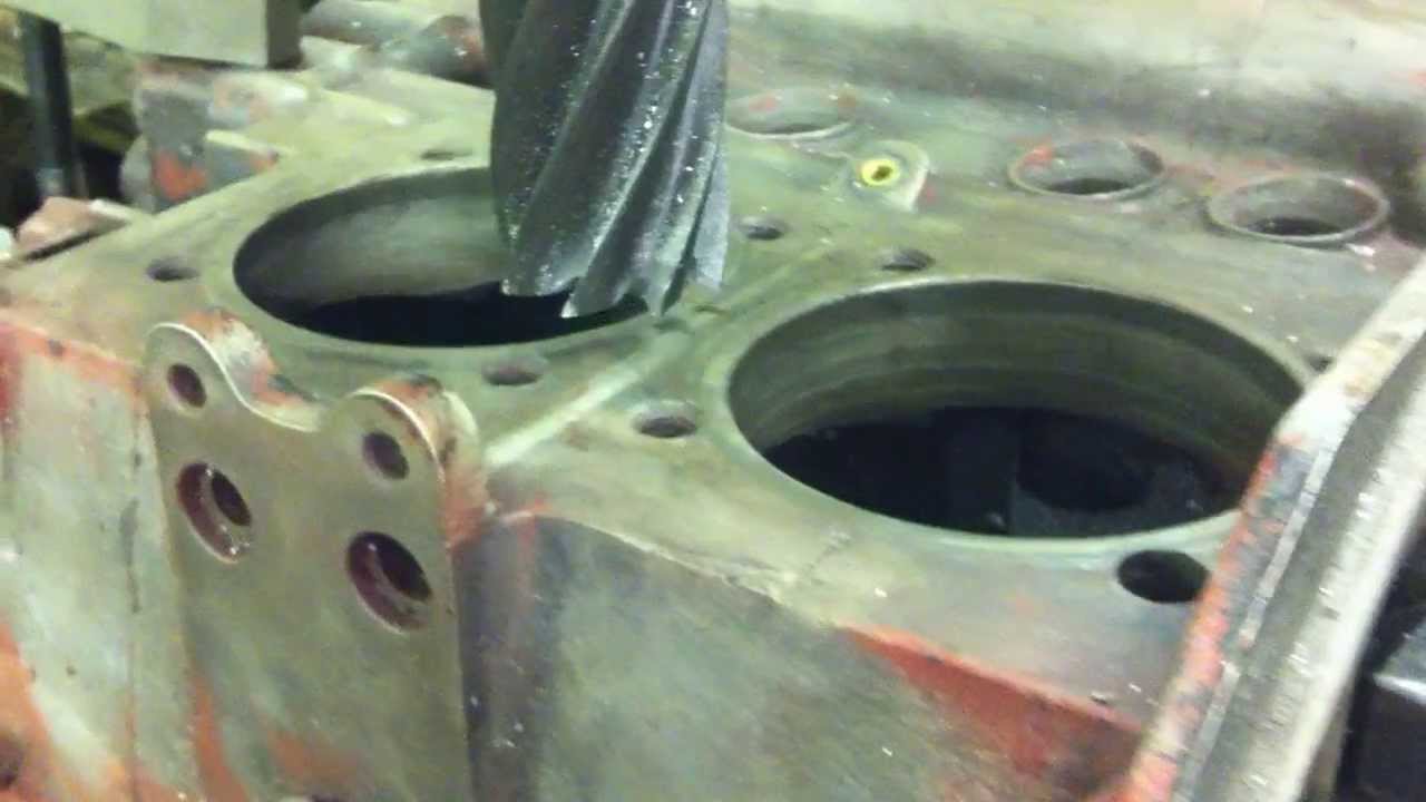 Trial run on CNC VW case boring and decking program - YouTube