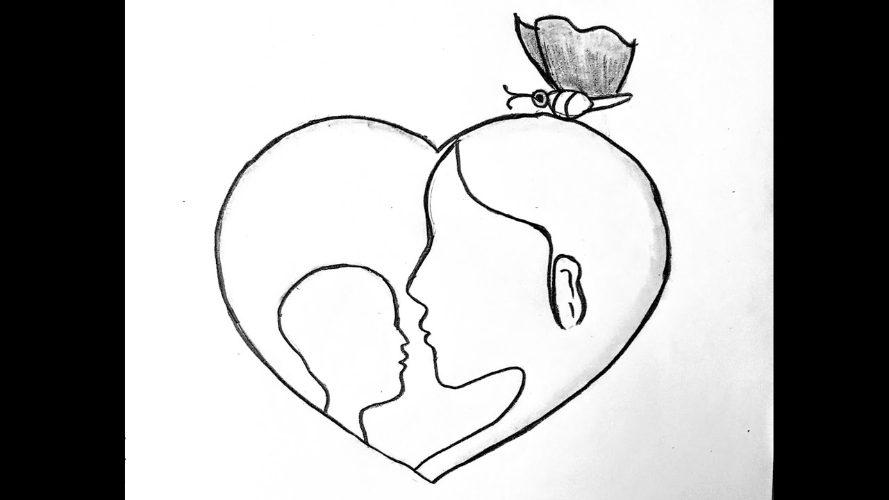Mother's love for baby drawing - pencil sketch / Very Simple drawing of ...