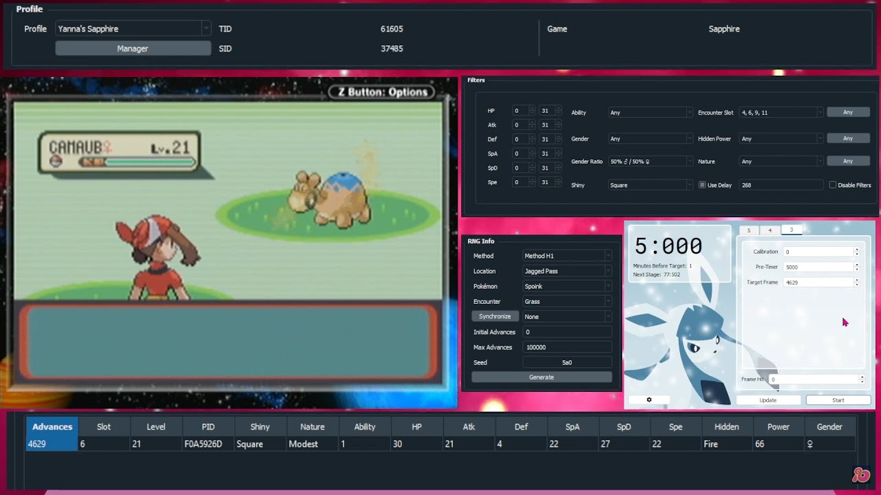 Hunting Square Shinies in Pokémon Sapphire using RNG Manipulation - YouTube