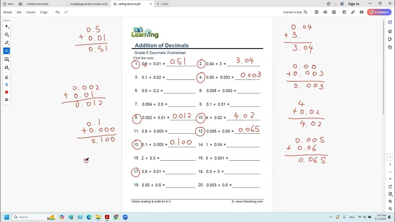 K5 Math G6 Addition and Multiplying of decimals，加拿大六年级小数点加法和乘法 - YouTube