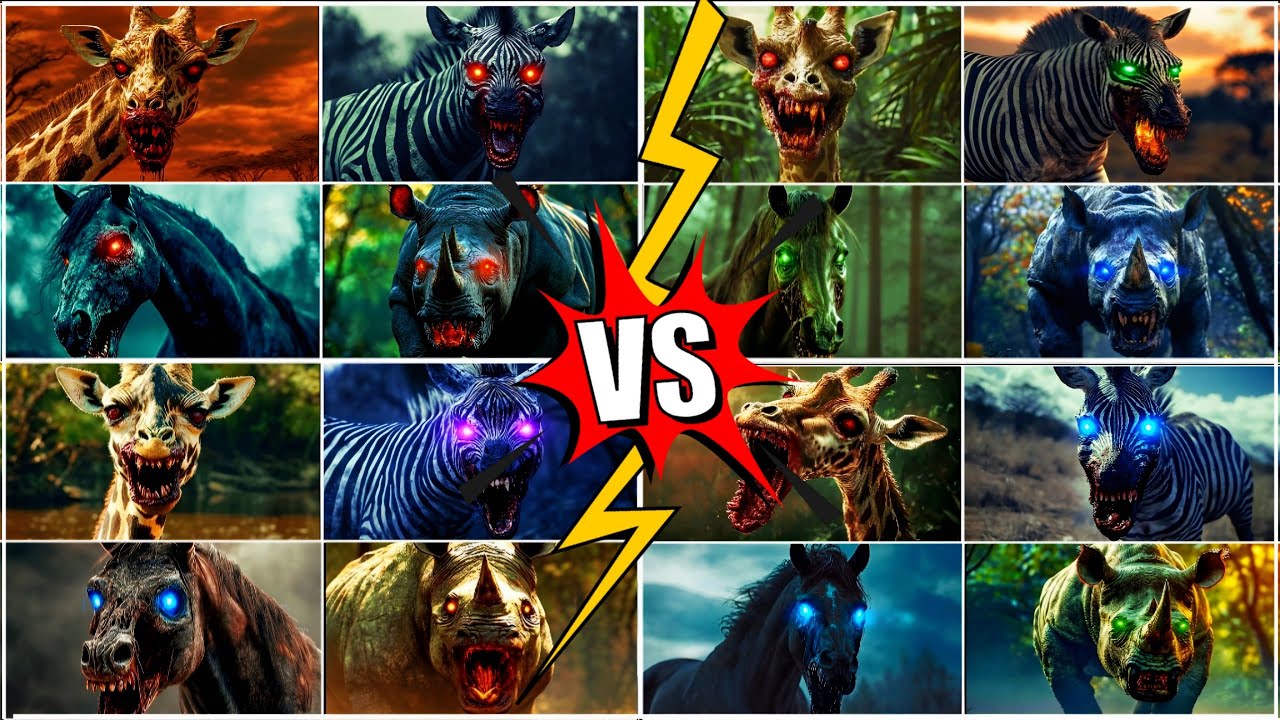 "Zombie Animals Battle Royale 🧟‍♂️ | Giraffe vs Rhino vs Horse vs Zebra ...