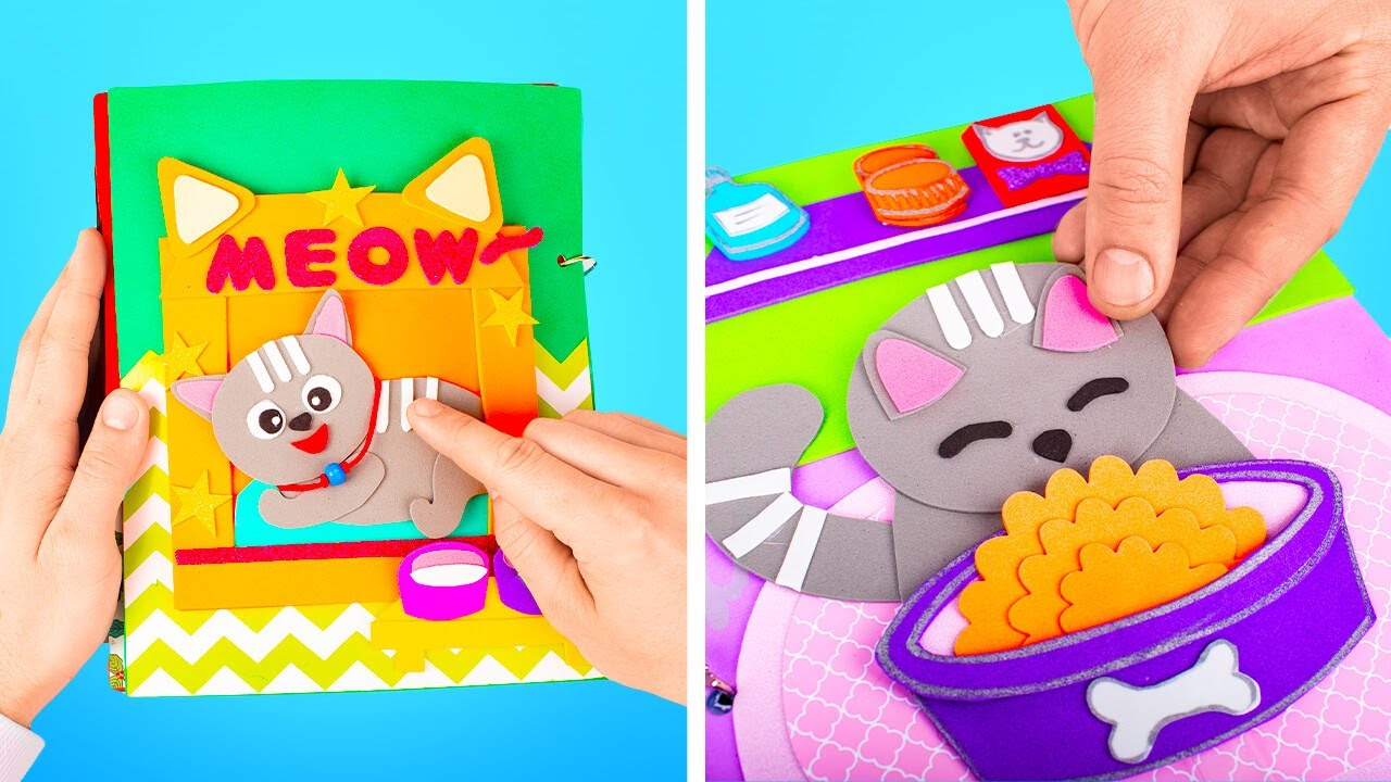 DIY Cat Playbook From Foam Paper || 3 Interactive Playbooks - YouTube