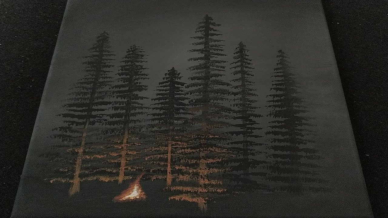 Relaxing Fire in the Forest at Night / Acrylic Painting - YouTube