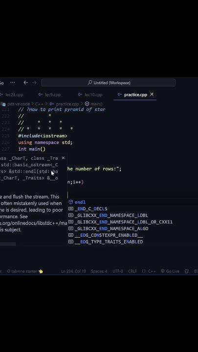 HOW TO PRINT RIGHT ANGLE TRIANGULAR PYRAMID | C++ | VS CODE | - YouTube
