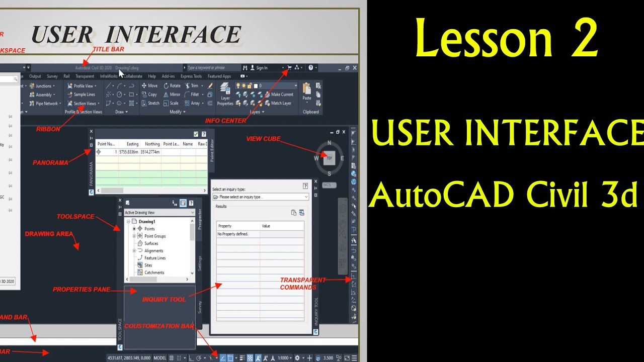 Autodesk Civil 3D user interface | learning | Lesson 2 - YouTube