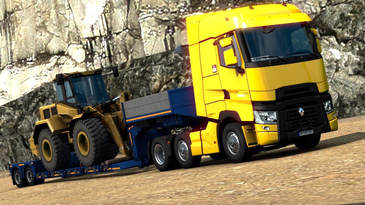 ETS 2 - Renault Trucks T Range + Low Loader Trailer Transporting a ...