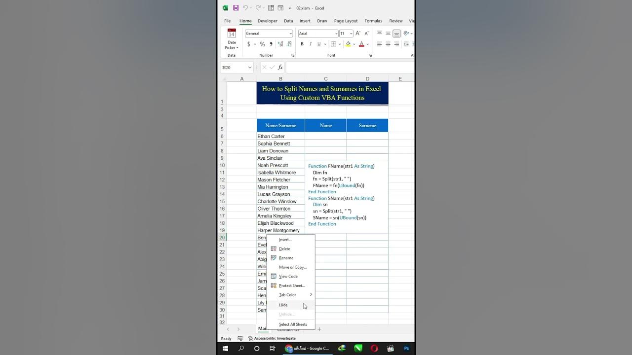How to Split Names and Surnames in Excel Using Custom VBA Functions - YouTube