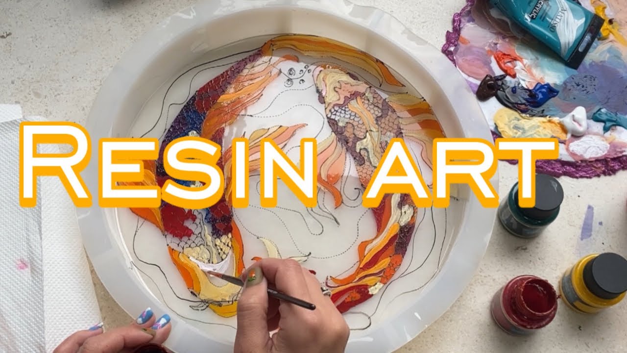 Stained glass drawings under epoxy resin , epoxy resin tray - YouTube