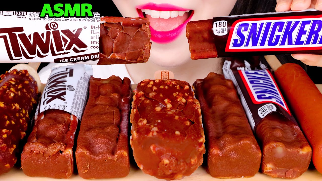 ASMR CHOCOLATE ICE CREAM BAR🍫 *TWIX, SNICKERS, HERSHEY's MUKBANG, REAL ...