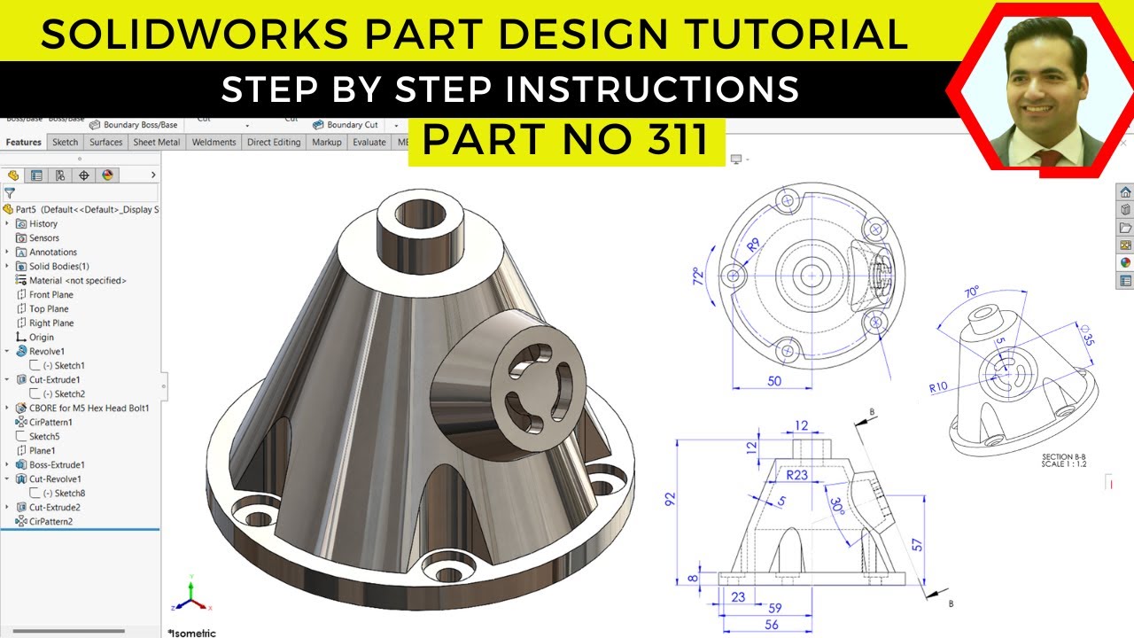 SolidWorks Part Design Tutorial: Step-by-Step 3D Modeling | Part No 311 - YouTube