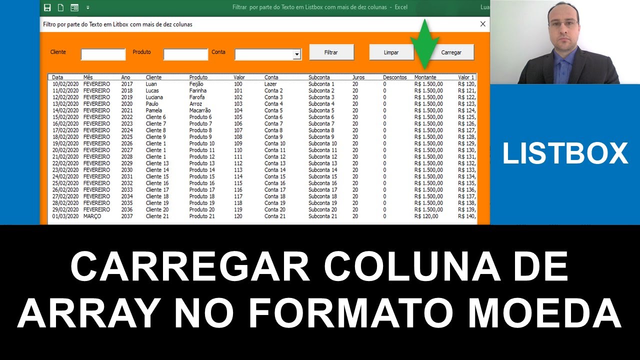 Carregar Coluna De Listbox Excel Vba No Formato Moeda Listbox Carregada Via Array Youtube