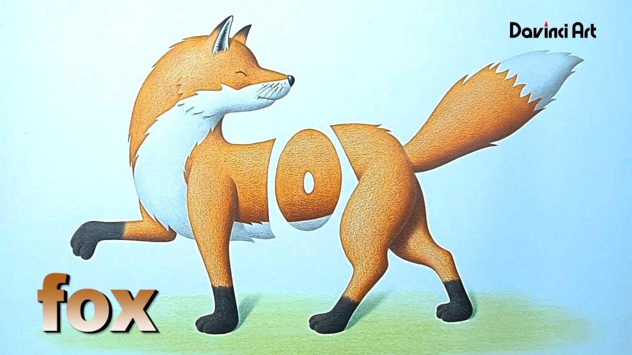 How to draw a fox from fox word |Word art|Sketch ideas|Colord pencil ...