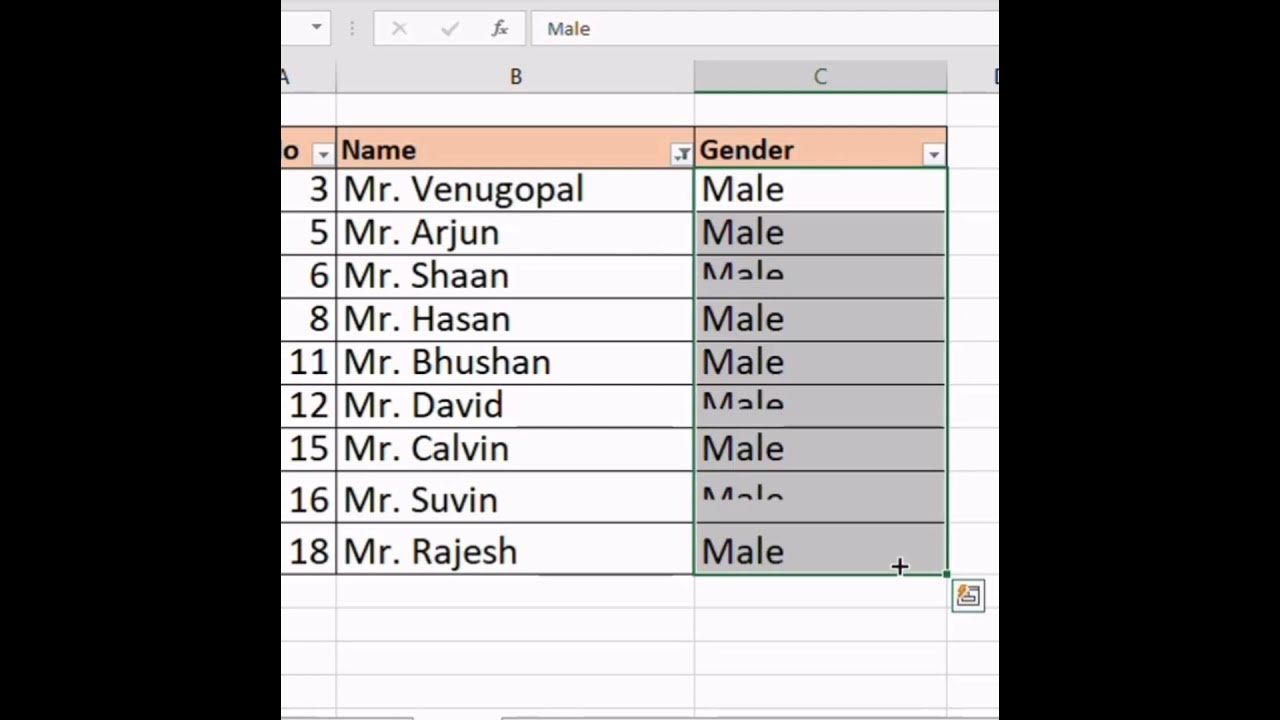 Add gender in the Excel sheet column # Excel tips# viral#tricks# yt shorts#youtube shorts ...