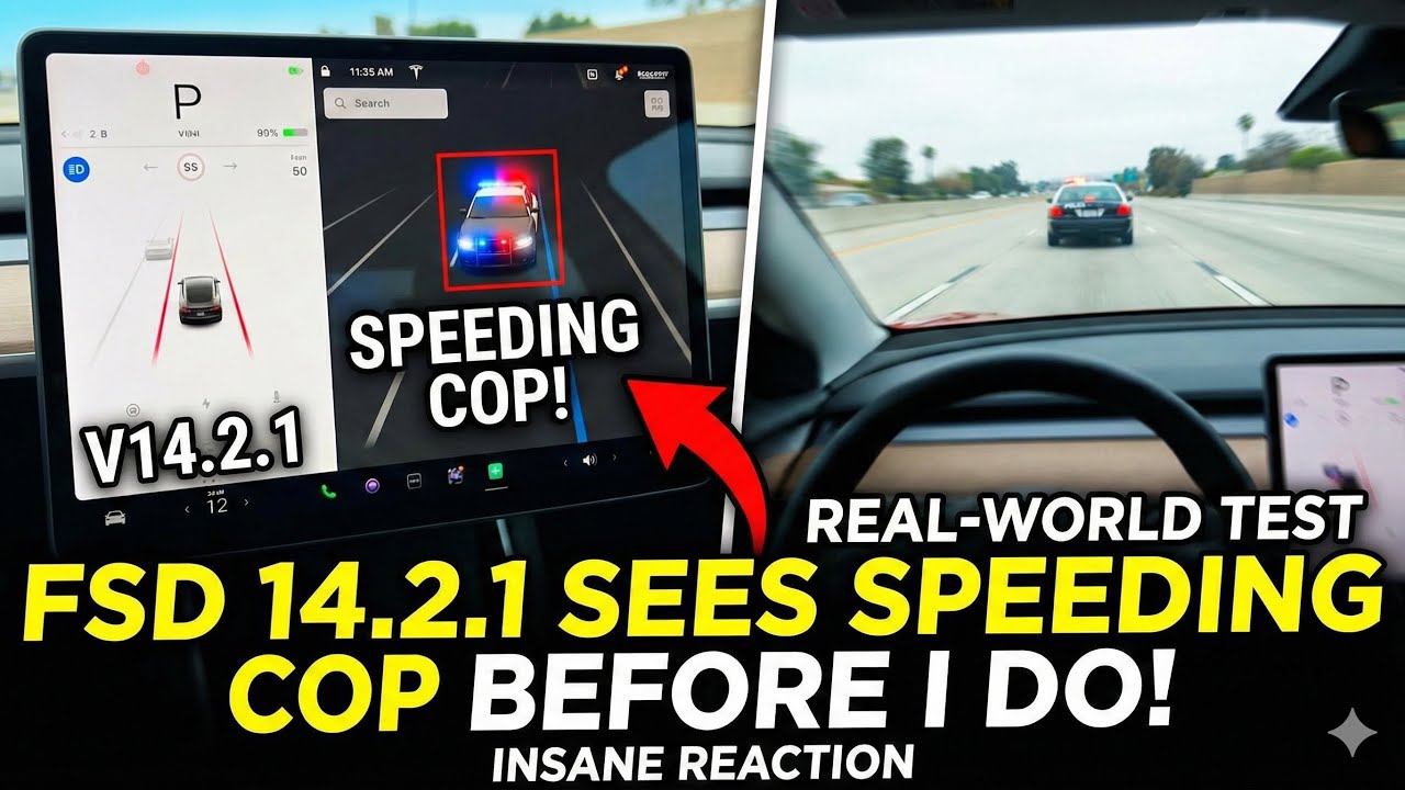 Tesla FSD 14.2.1 Sees SPEEDING COP Before I Do - YouTube