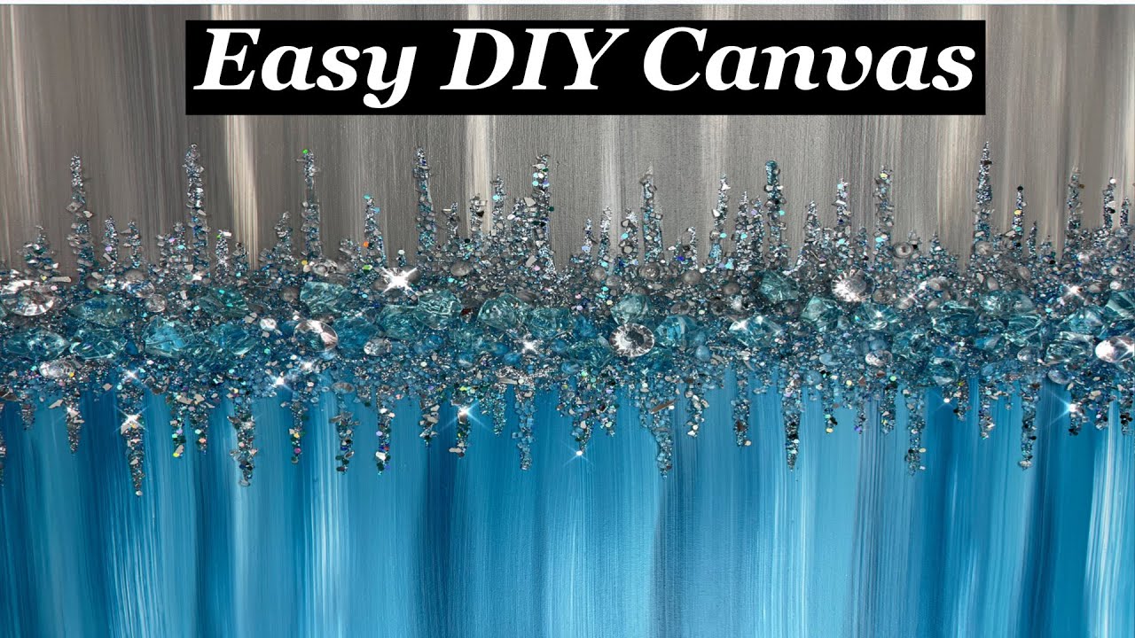 Bling Canvas Painting with Gems and Glitter / Island Blue Turquoise ...