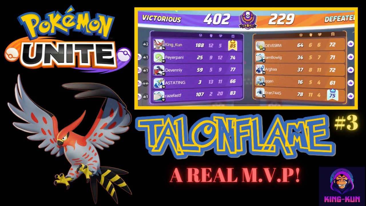 TALONFLAME GAMEPLAY!! A REAL MVP PERFORMANCE! POKEMON UNITE !! KING-KUN ...