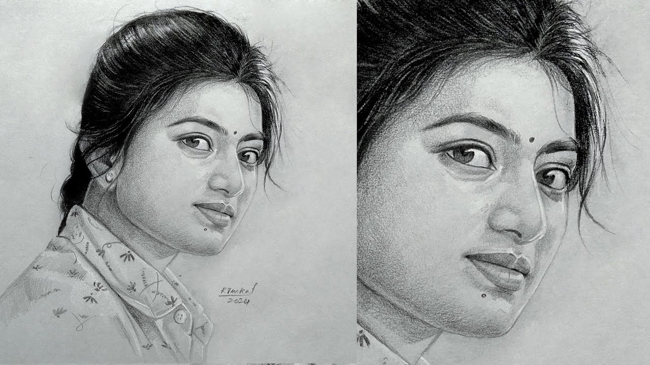 How to draw a realistic female portrait Drawing 2 I Step by step I grey ...