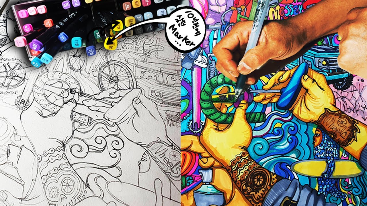 [Custom draw] 아트워커 ArtxWorker강짱의 마카 드로잉 그림그리기 Marker drawing - YouTube