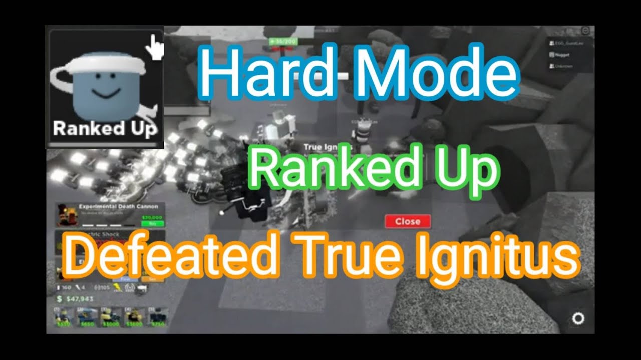 Hard Mode "Ranked up" Defeated True Ignitus (Roblox Tower Blitz) - YouTube