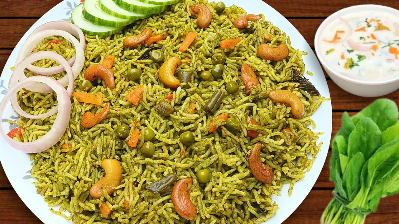 Healthy Palak Pulao Recipe | Spinach Rice Recipe | Lunch Box Recipe ...