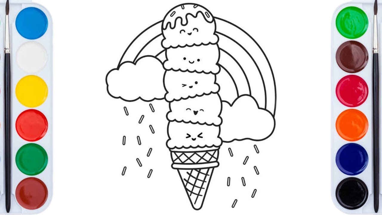 Draw and color rainbow ice cream for kids - YouTube