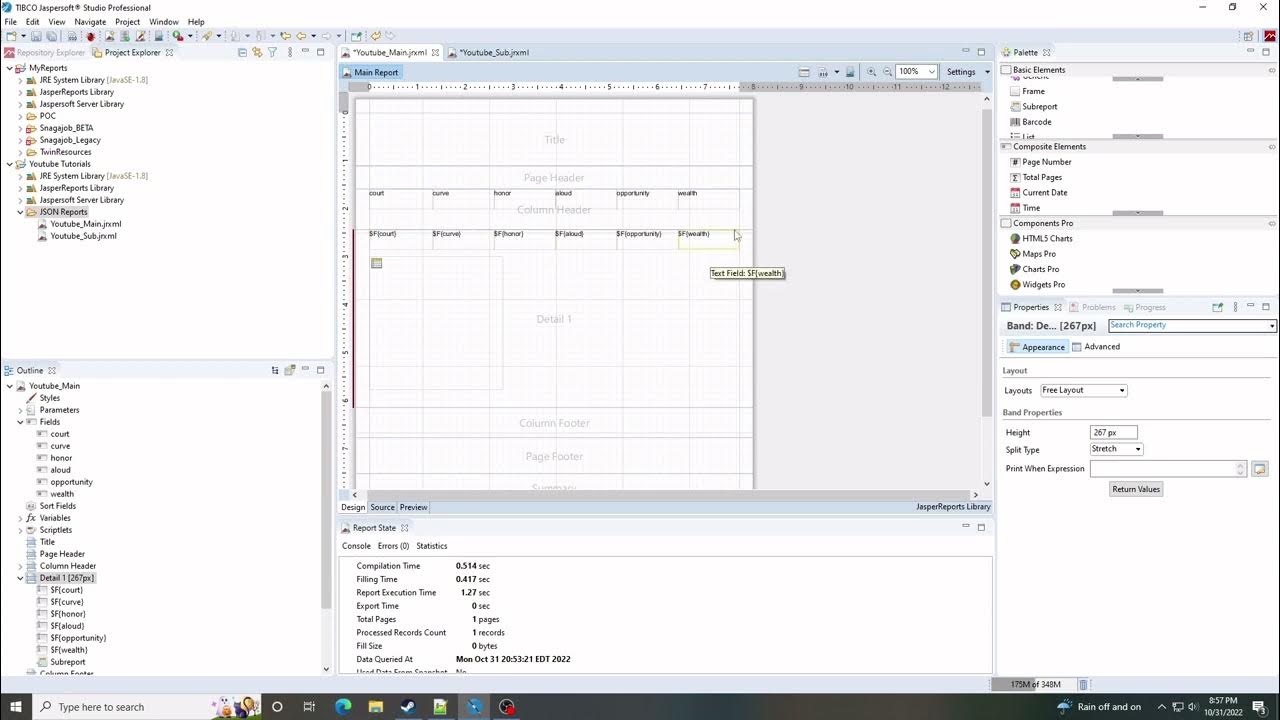 Jaspersoft JSON Sub Report - YouTube