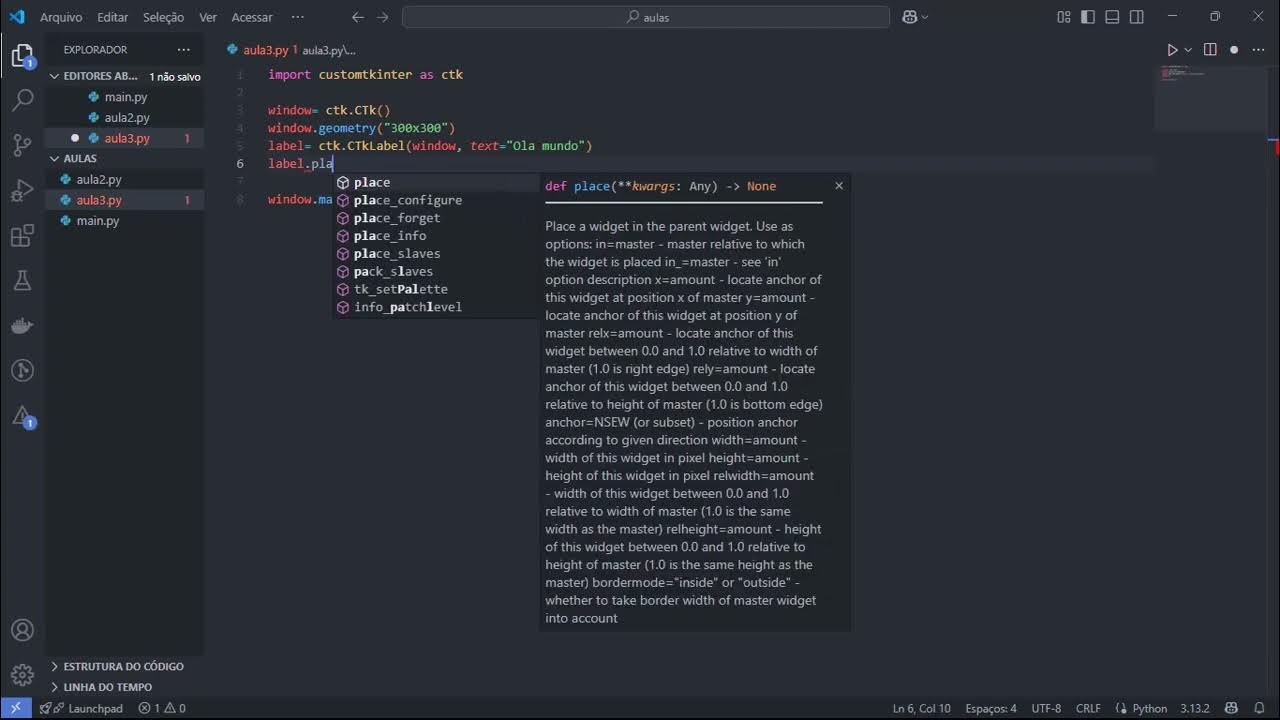 label com place em customtkinter - YouTube