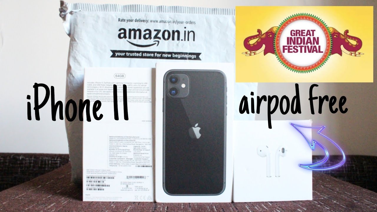 iPhone 11 with free airpod😍 unboxing | Amazon greater Festival sale ...