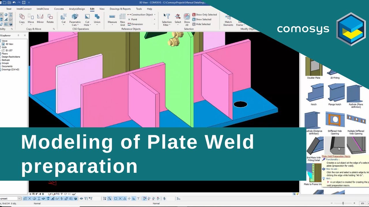 Comosys Steel Detailing Tutorials - Modeling of Plate Weld preparation ...