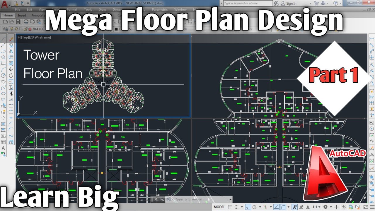 Learn Tower Floor Plan Design Burj Khalifa Auto CAD Part 1 - YouTube