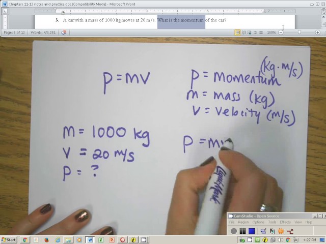 Momentum Equation P=mv Momentum Equation P=mv
