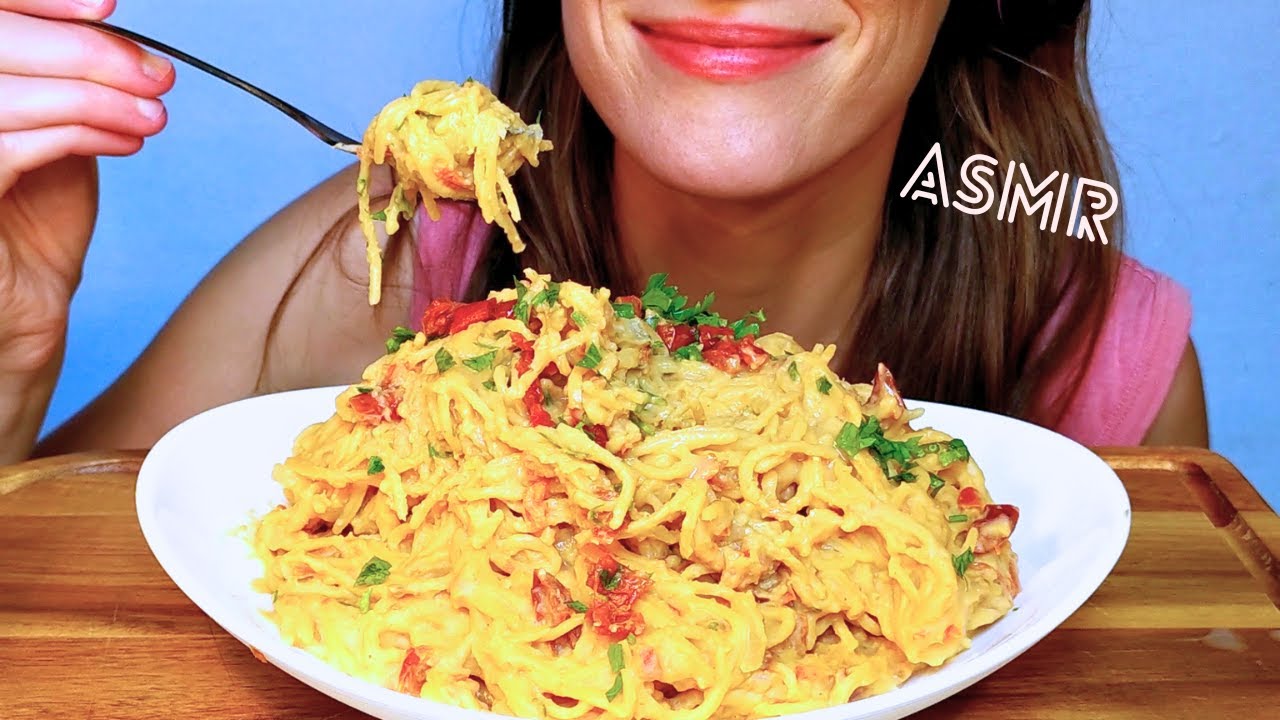 ASMR Spaghetti with CREAMY HUMMUS SAUCE (Mukbang|No Talking|Eating Sounds) - YouTube