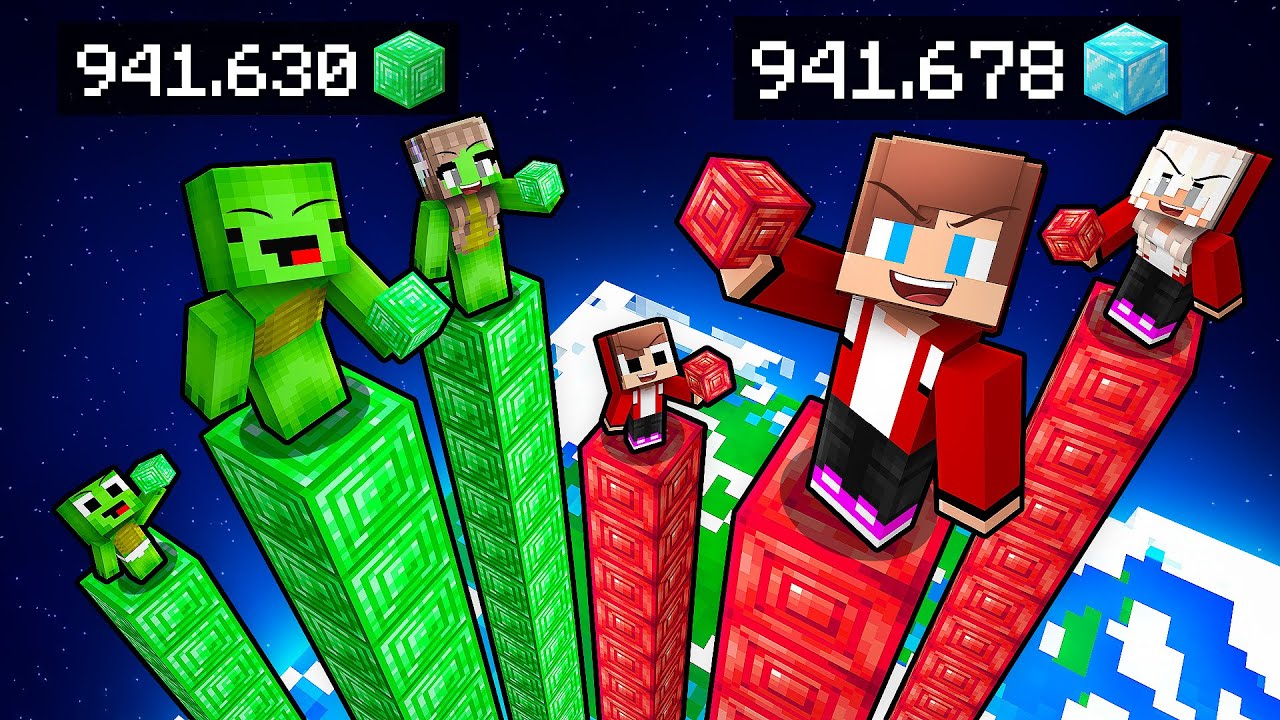 JJ and Mikey: RUBY vs EMERALD Tower Family Battle in Minecraft - Maizen ...