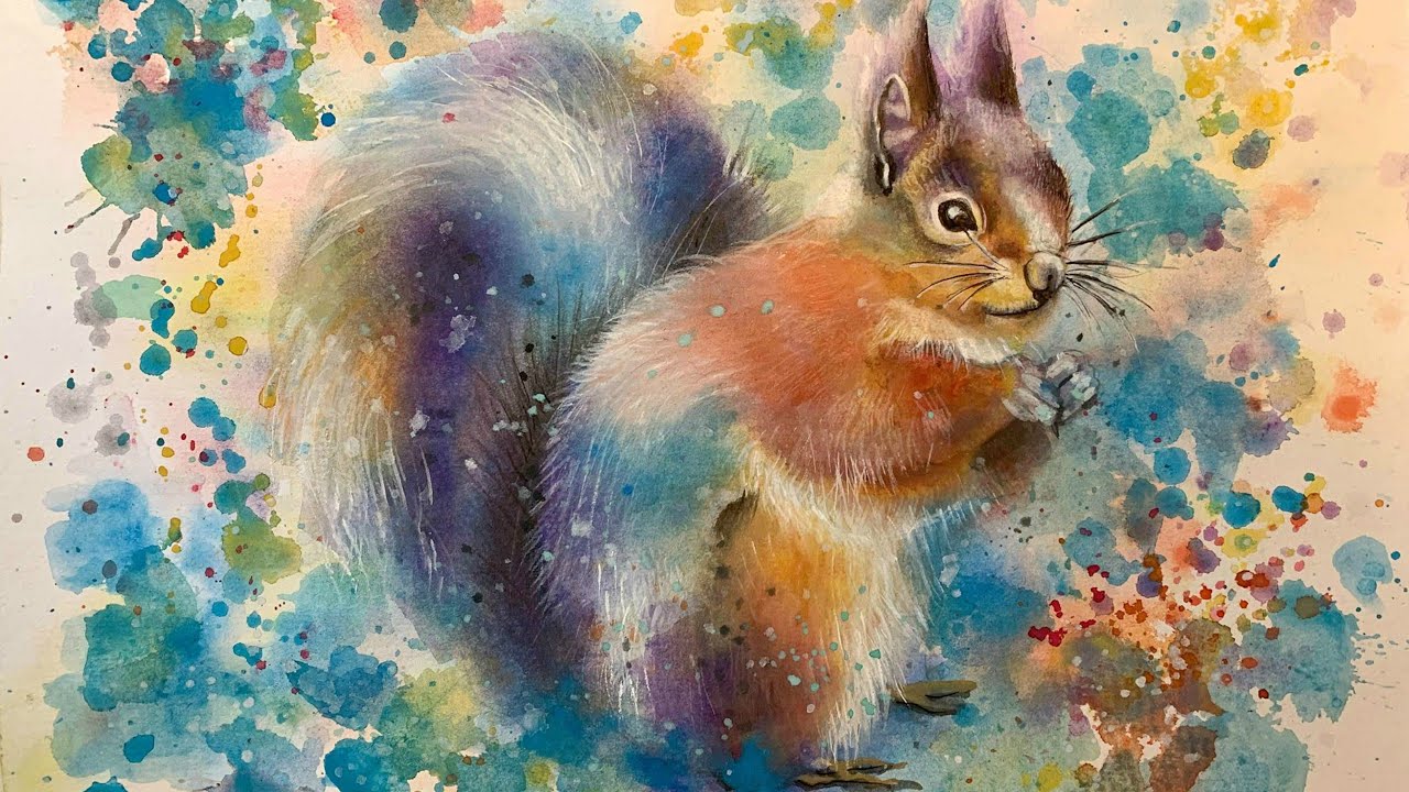 Painting an Abstract Squirrel - Watercolor Sped Up Painting - YouTube