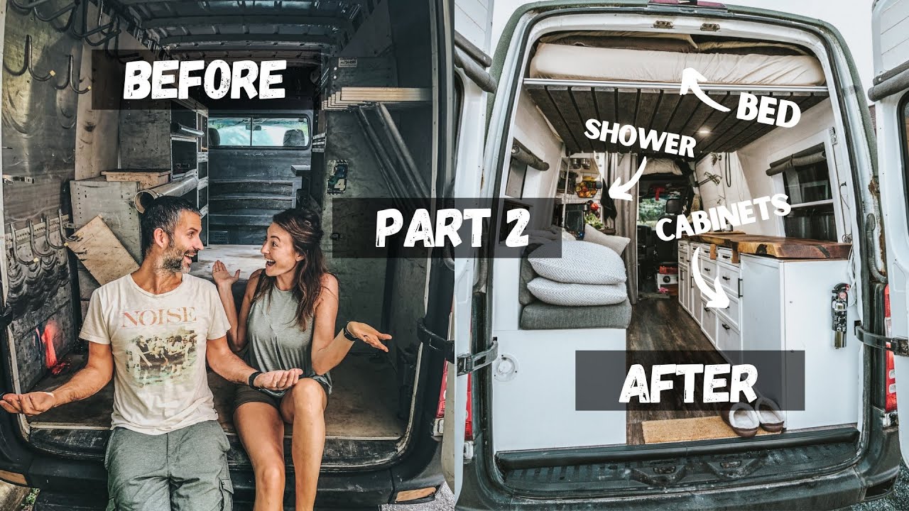 DIY VAN CONVERSION: Part 2 - Cabinets, Shower, Paint & More - YouTube