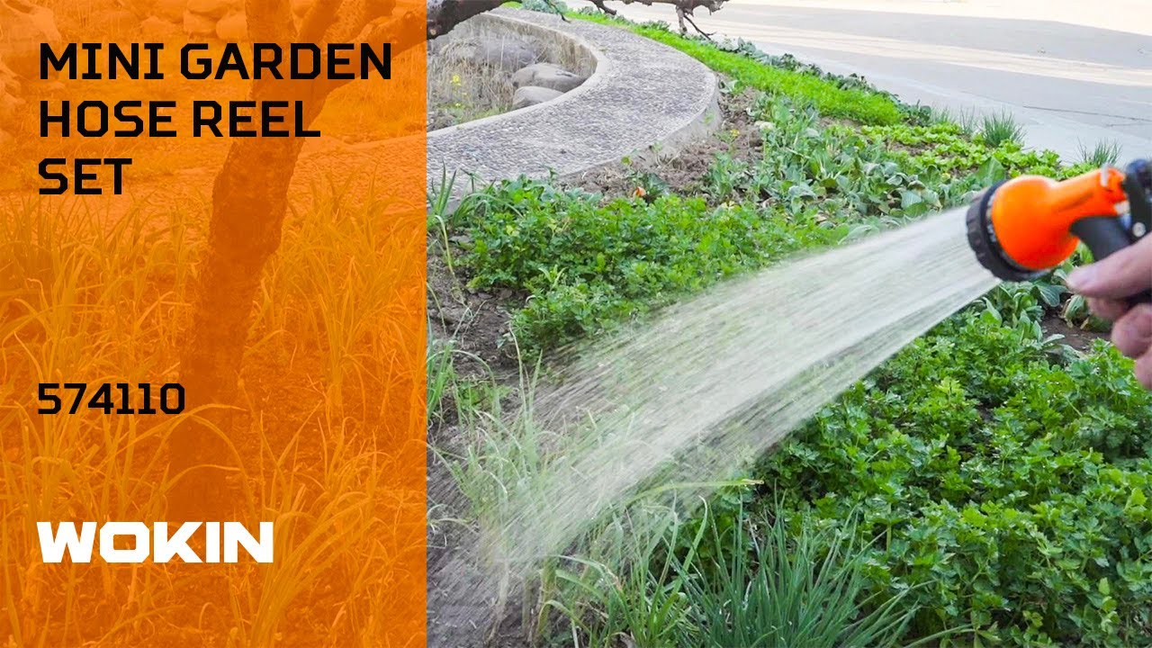 WOKIN Mini Garden Hose Reel Set with 8-Pattern Spray Nozzle - YouTube
