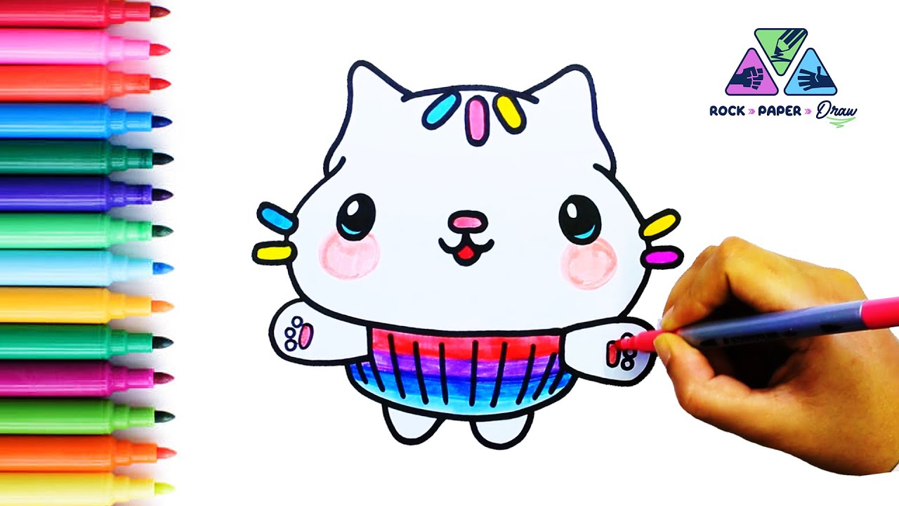 How to draw and color Cakey Cat from Gabbys Dollhouse on Netflix - YouTube