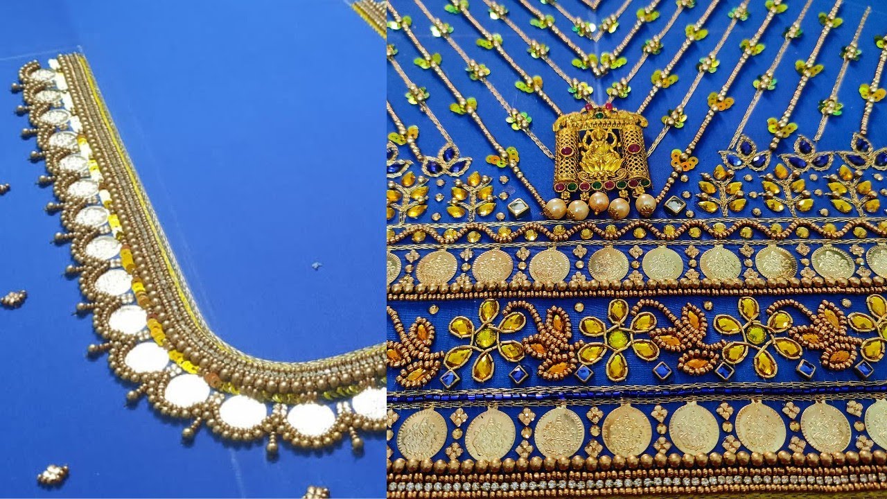 Bridal aari work blouse design|Gold coin aari work|Maggam work - YouTube