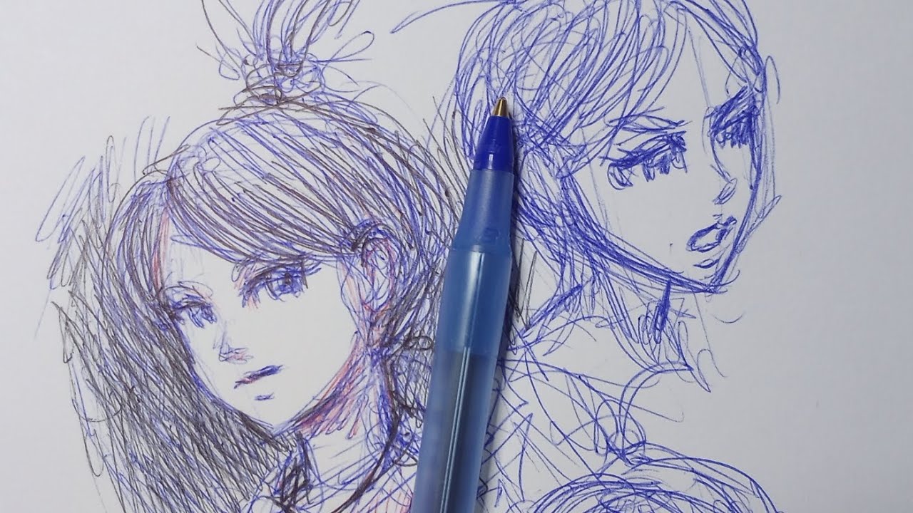 Drawing concept art for my manga with ballpoint pen 🖊️🖋️ - YouTube