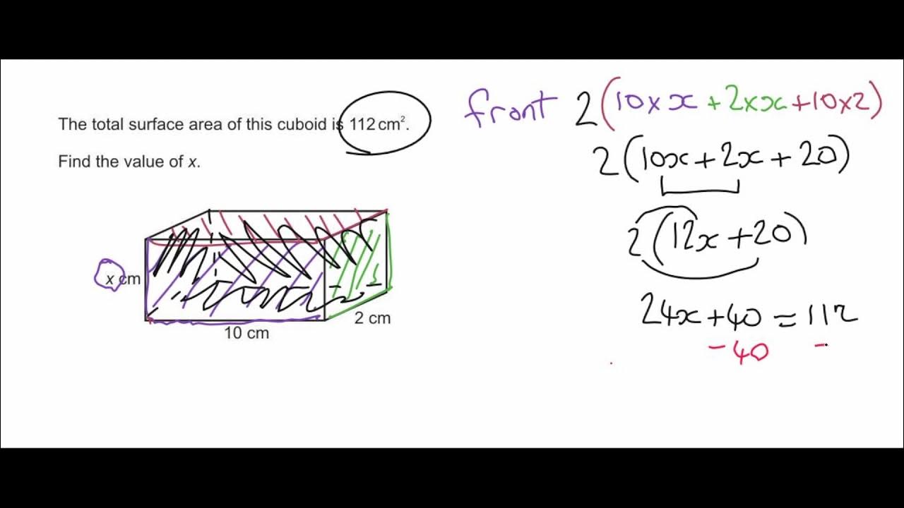 Problem solving find a missing side reverse surface area of cuboids - YouTube