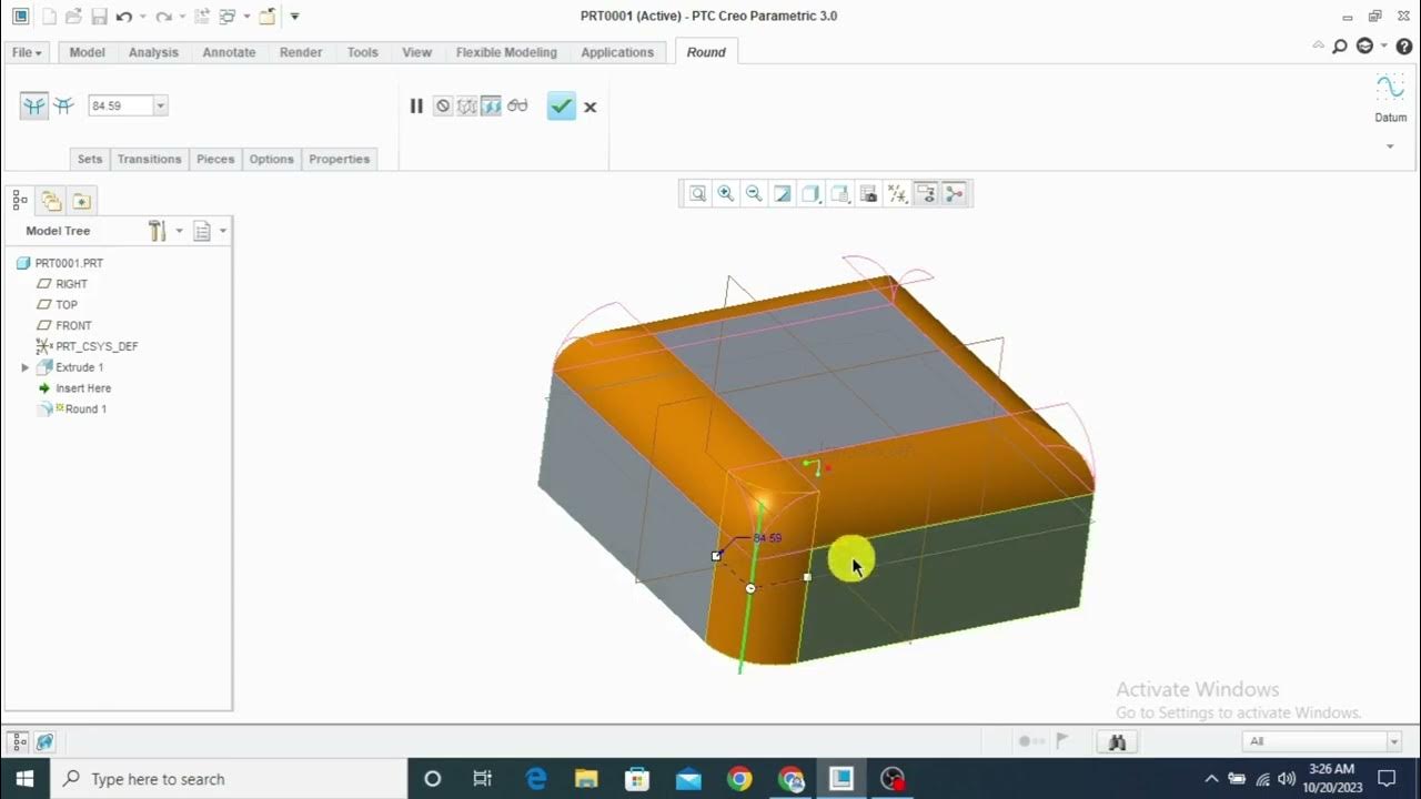 How to use round command in CREO, Round Command#creoparametric #cad #tutorial #manufacturing # ...
