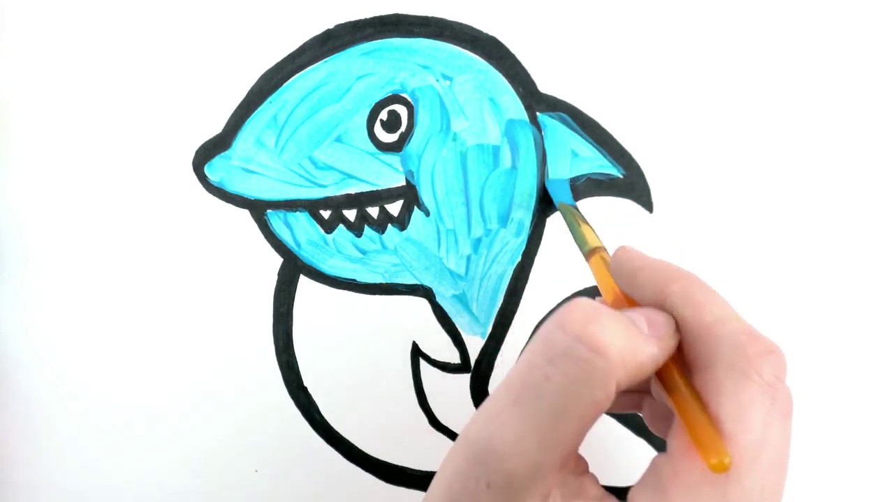 How To Draw A Cartoon Dolphin | Learn Colors Drawing and Coloring Shark ...