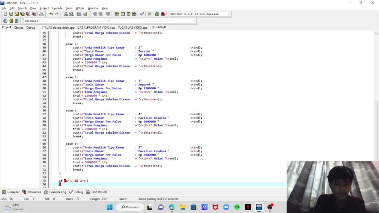 Tugas UAS Algoritma pemrograman coding Dev C++/ 41822010090/ Rayhan ...