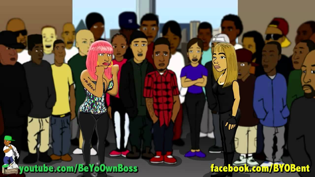 Nicki Minaj vs Lil Kim cartoon #QueenBeeVsBarbie @BYOBEnt rap battle ...