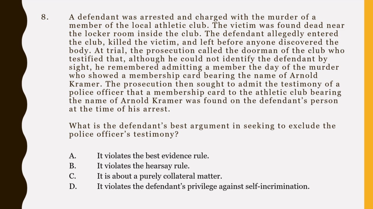 MBE Question of the Week - Evidence 8 - YouTube